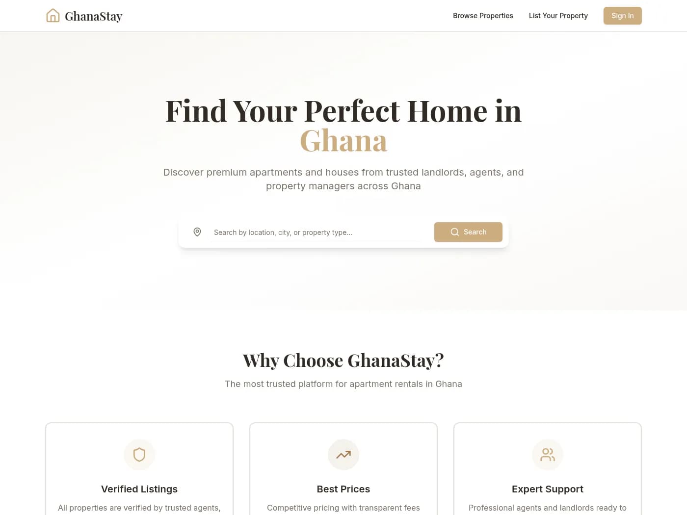 Ghanaian Apartment Rental Platform with Multi-role Listings and Smart Payments