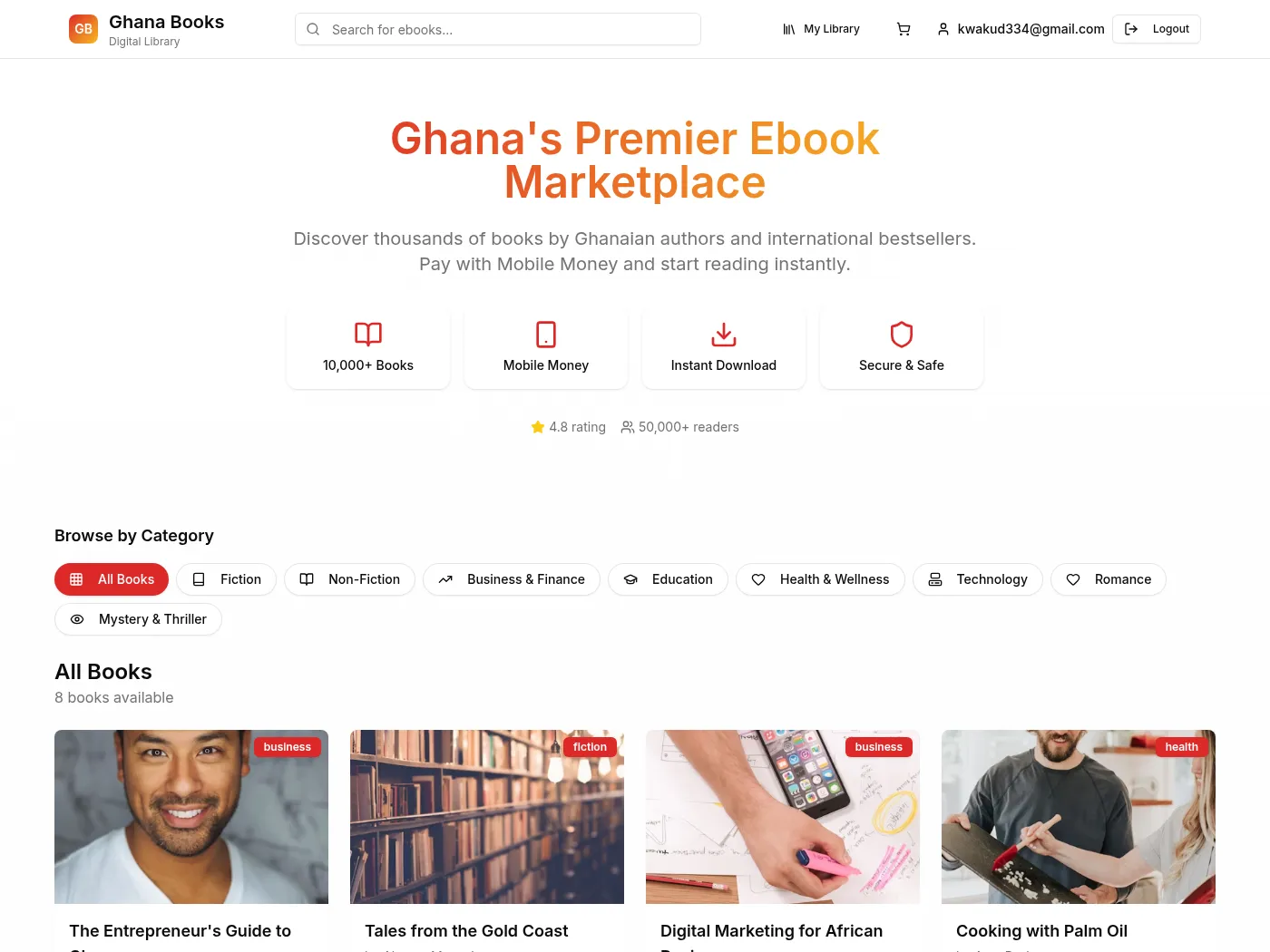 Ghana Ebooks Marketplace with Momo Payment