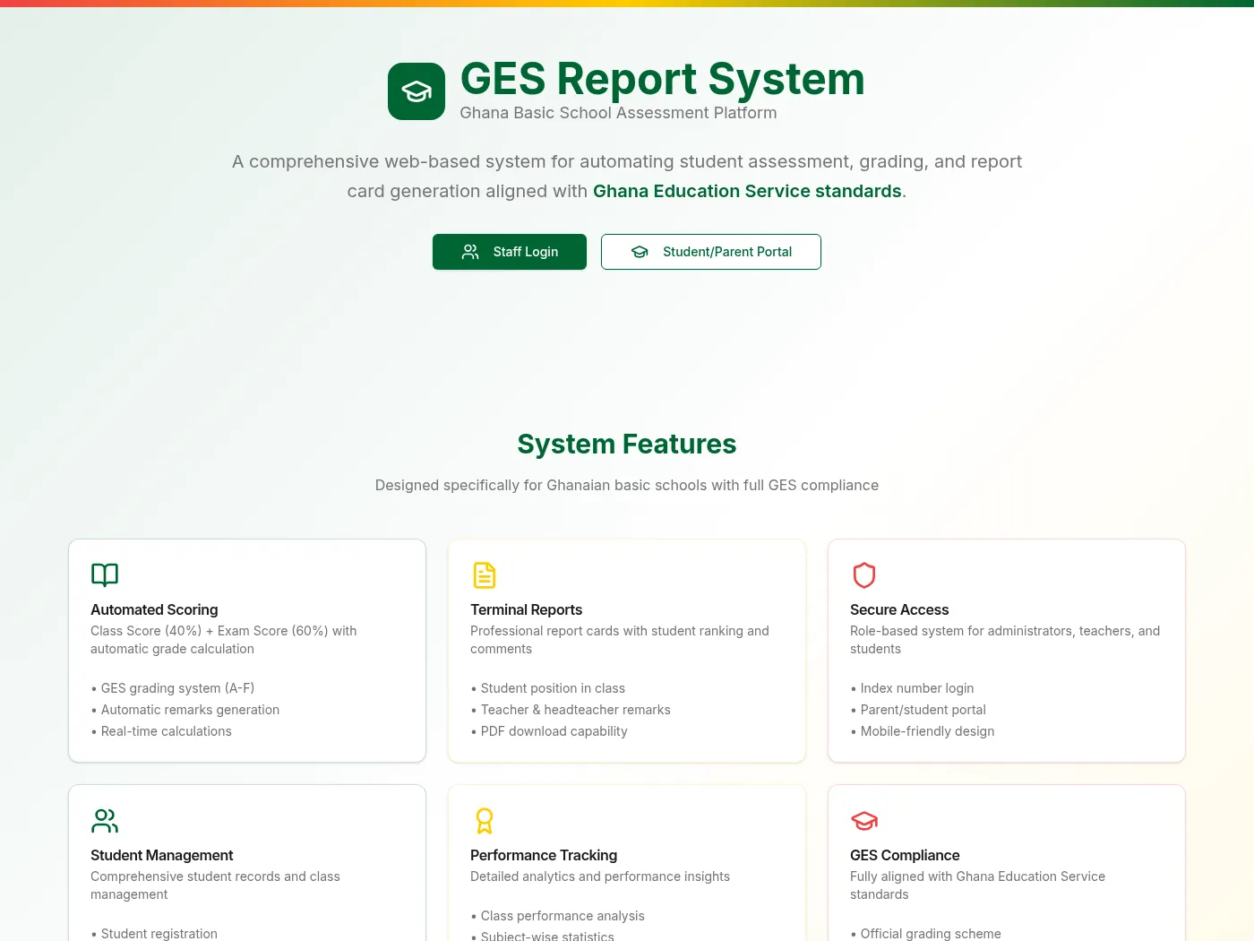Ghana Basic School Online Assessment Report Card System