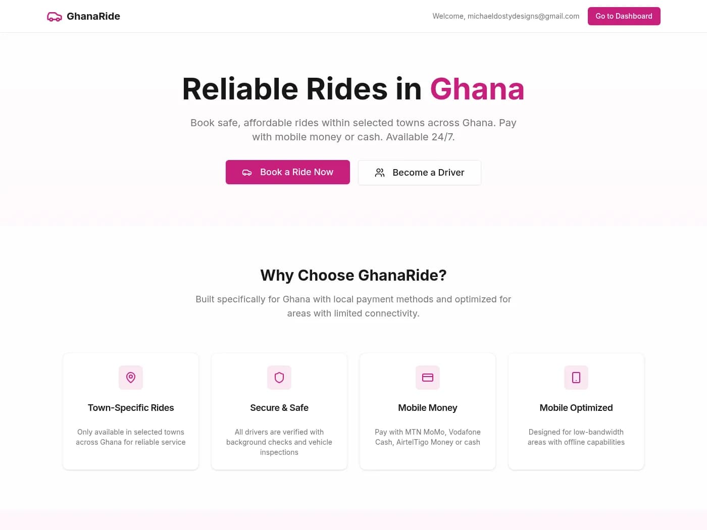 Ghana Town-Limited Ride-Hailing Web App