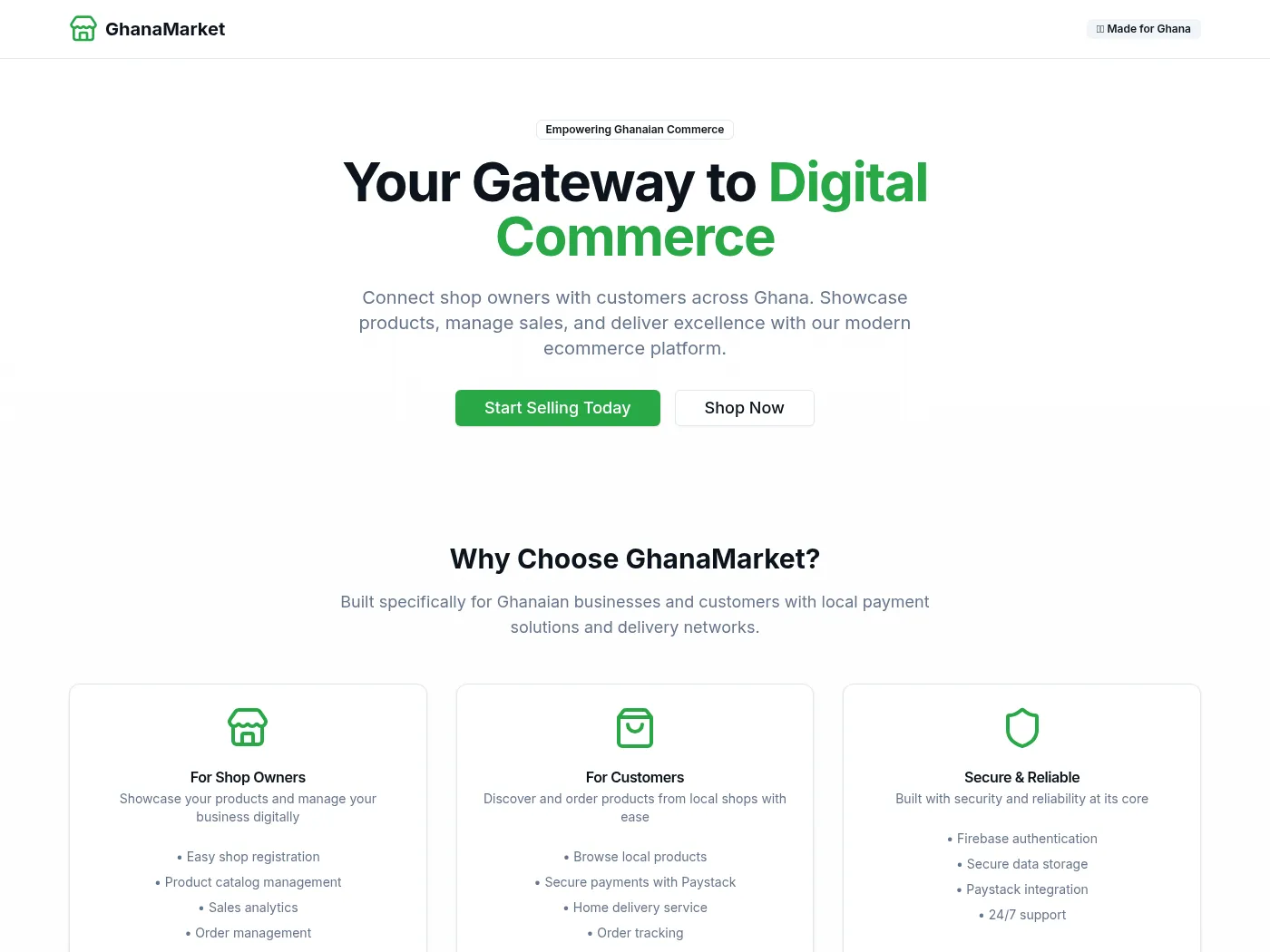 Ghanaian Ecommerce Platform for Shop Owners and Customers