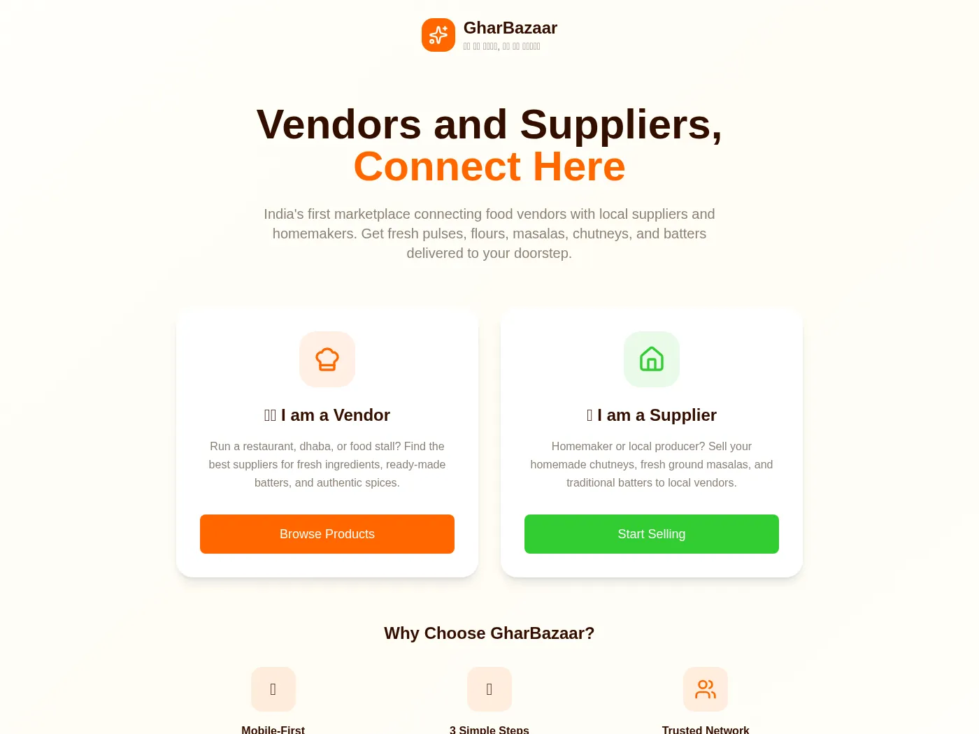 GharBazaar: Mobile-First Marketplace for Food Vendors and Suppliers