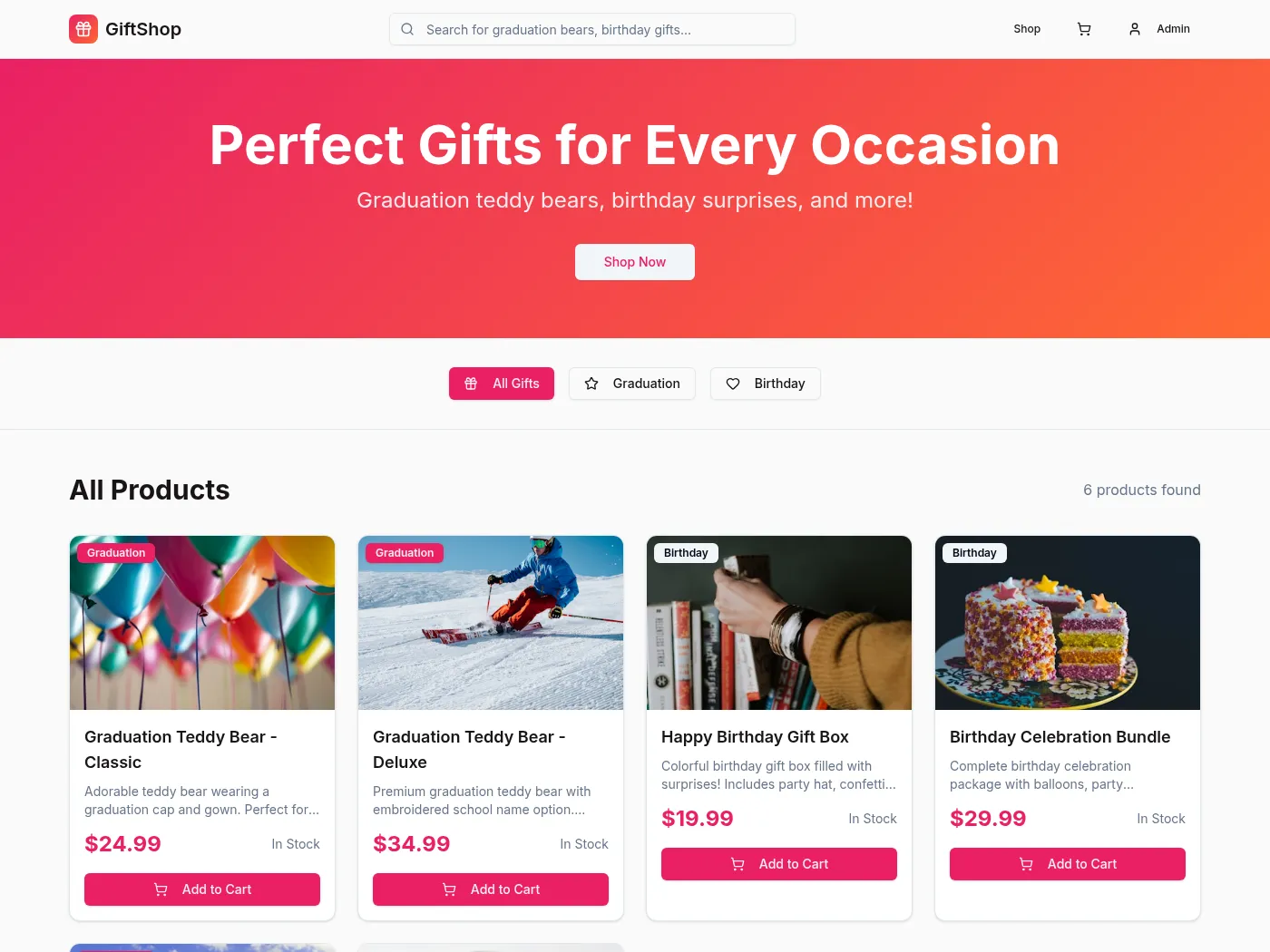 Gift Shop MVP: Online Store for Graduation & Birthday Gifts