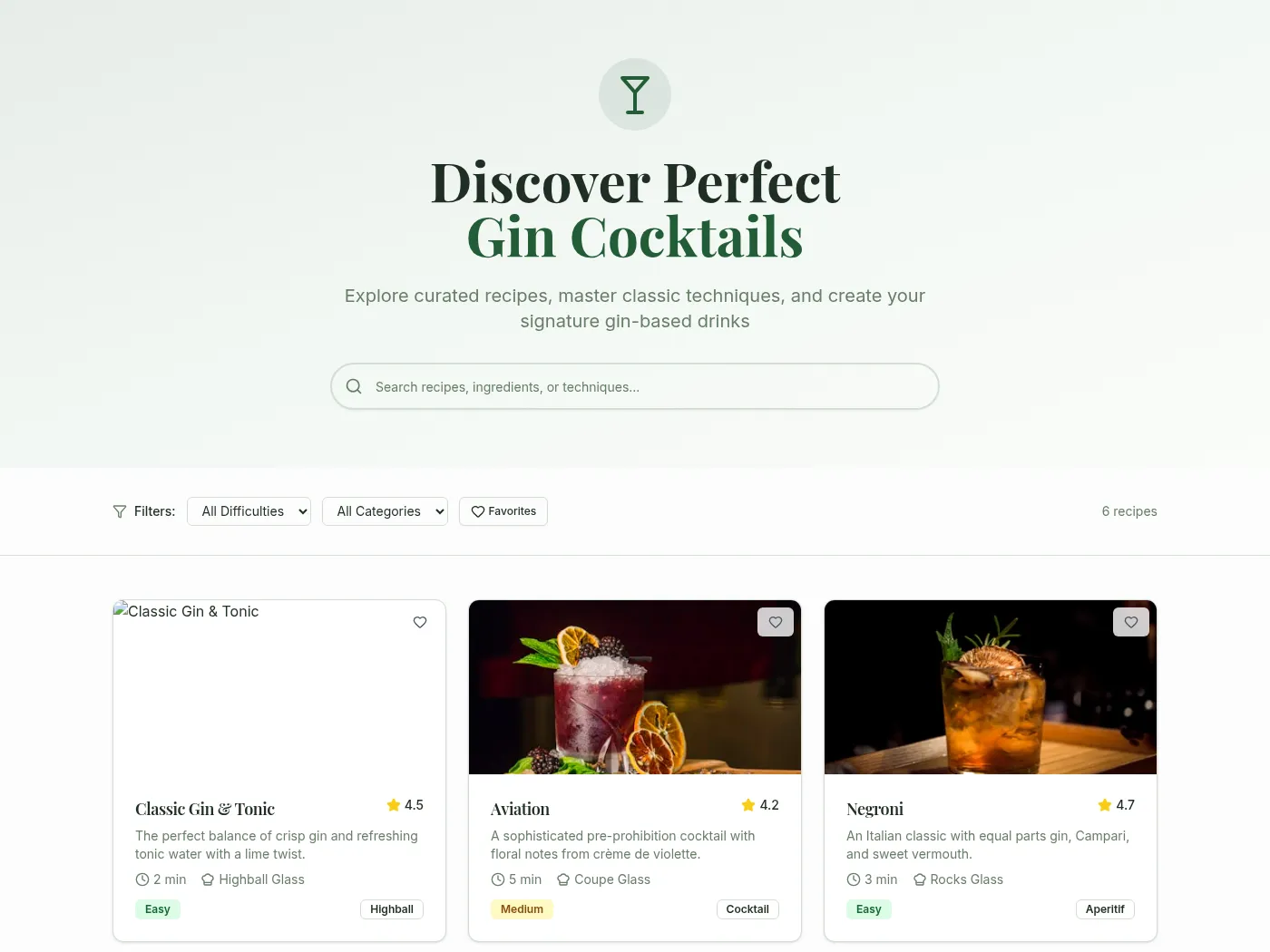 Gin Recipe Finder and Mixer