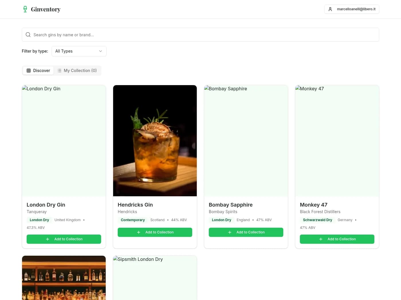 Ginventory Clone - Gin Collection Web App