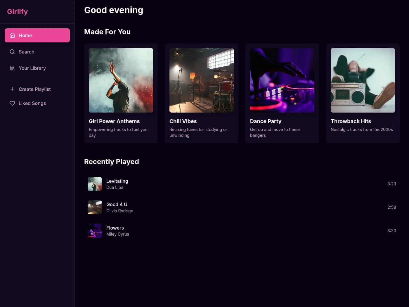 Girlify: A Pink-Themed Spotify Alternative