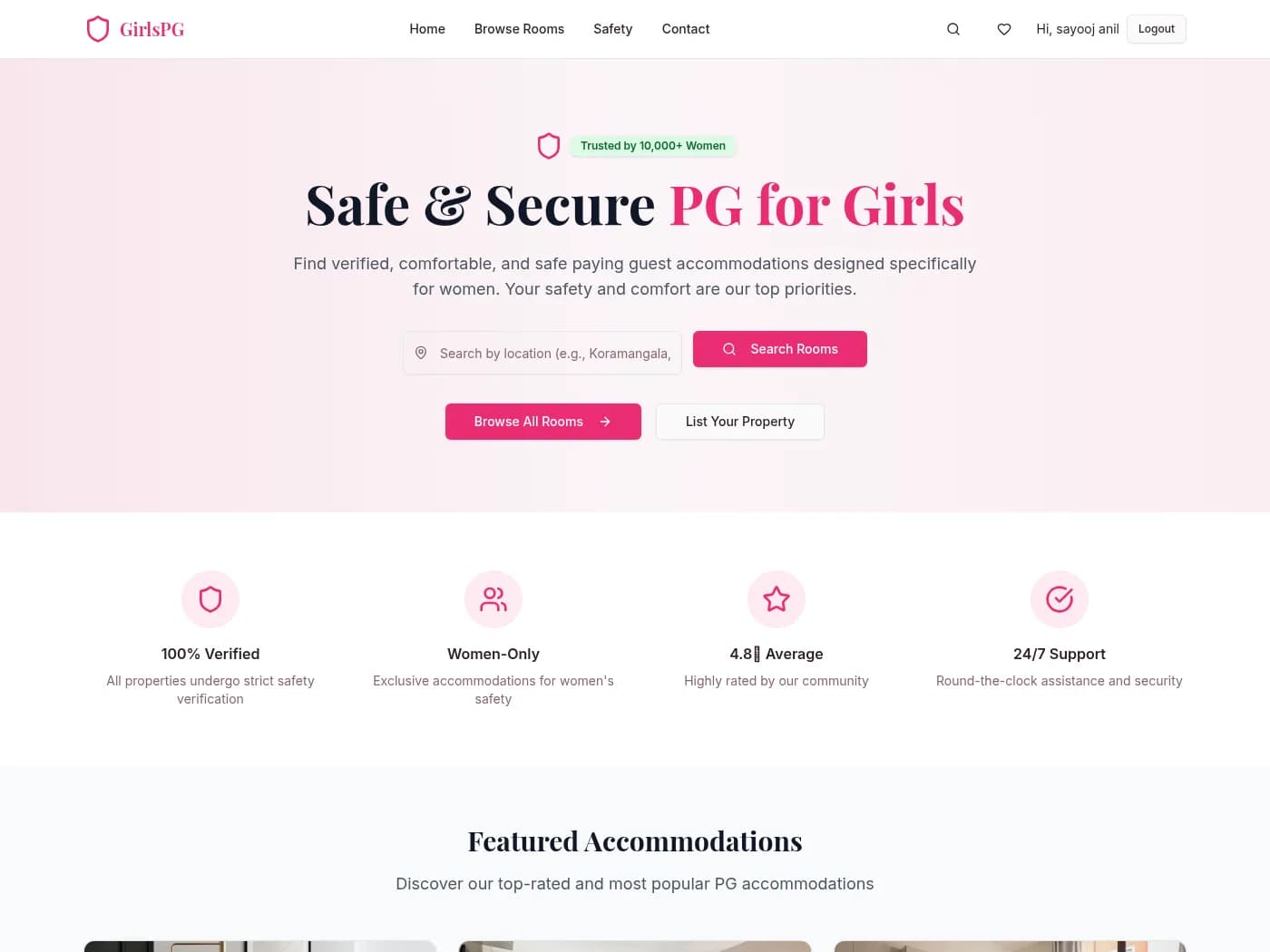 GirlsPG – Secure Paying Guest Booking Platform for Women