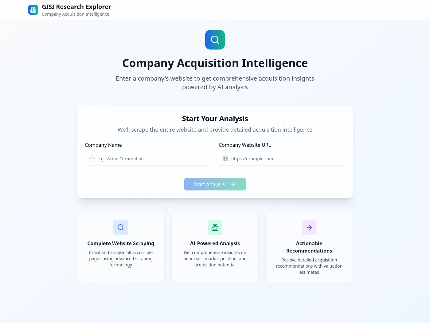 GISI Research Explorer - Company Acquisition Intelligence App
