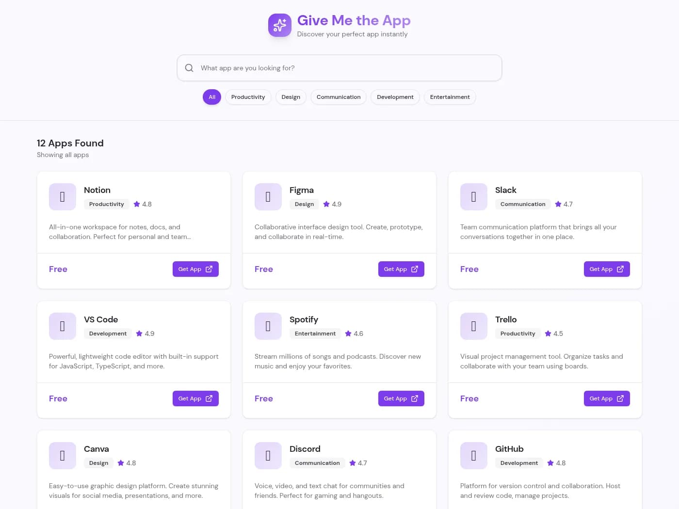 Give Me the App - Instant App Discovery Platform