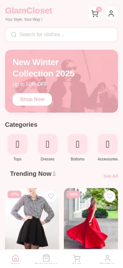 GlamCloset – A Pastel Aesthetic Mobile Shopping App for Trendy Girls