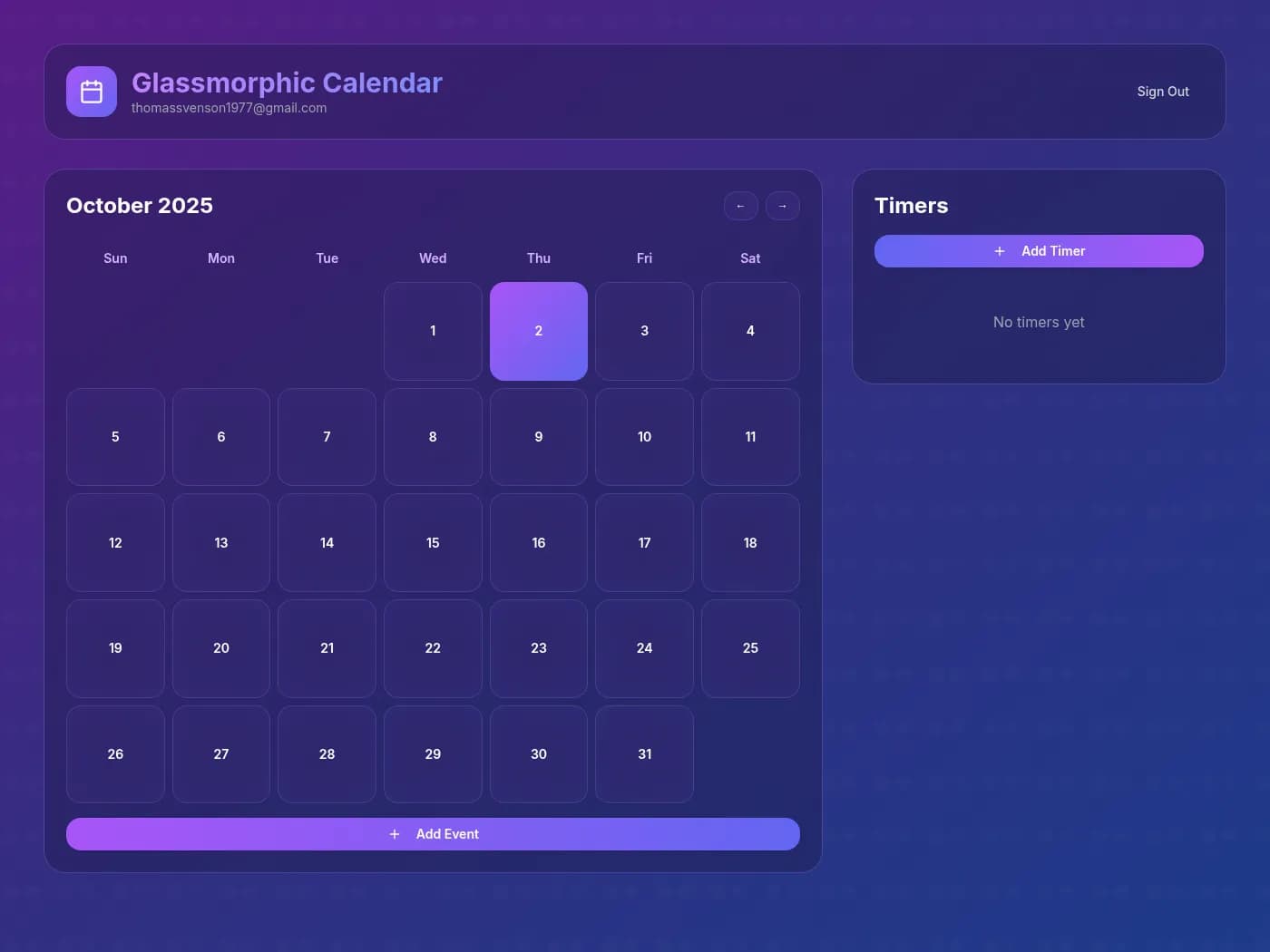 Glassmorphic Futuristic Online Calendar & Timer