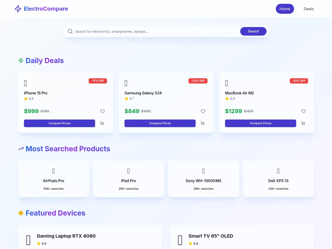 Glassmorphic Electronics Price Comparison Interface