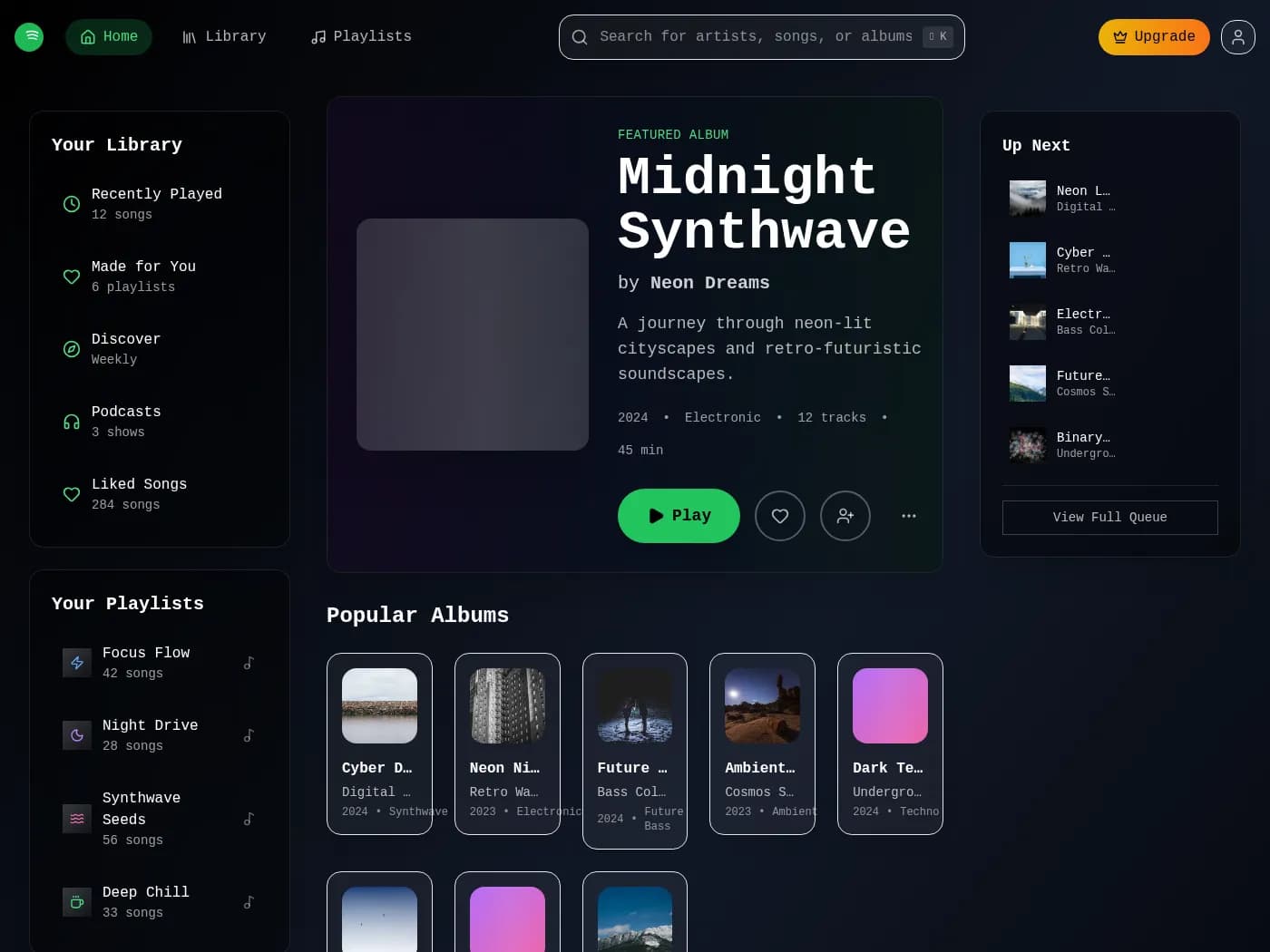 Glassmorphic Spotify-Style Music Streaming Web App
