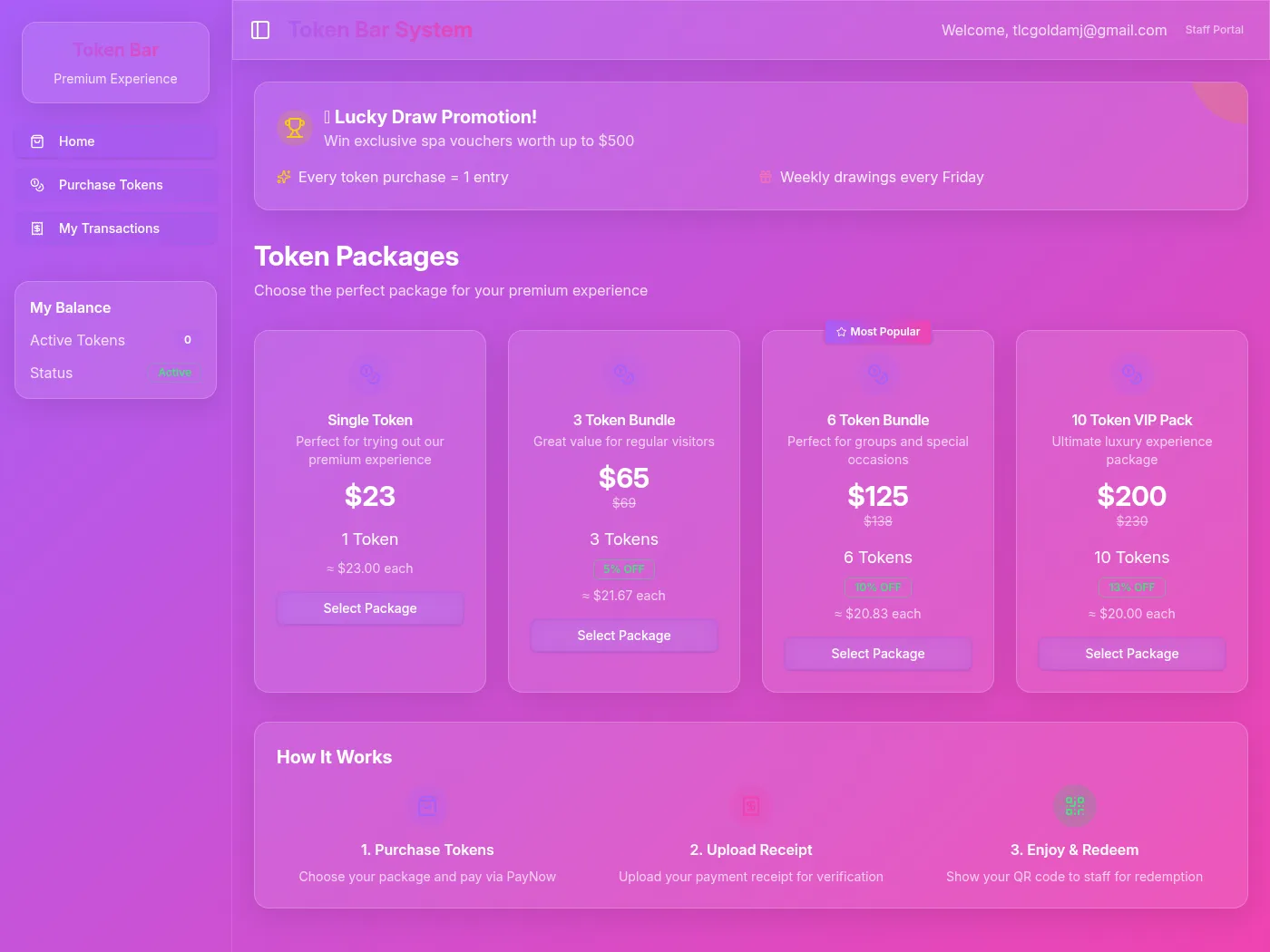 Premium Glassmorphic Token Bar System with Guest & Staff Apps