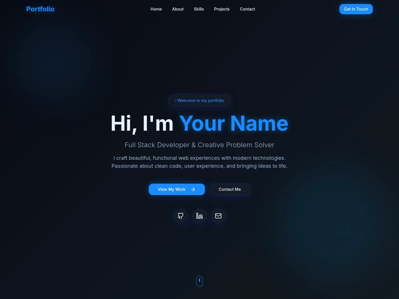 Glassmorphism Portfolio Website in Blue and Black
