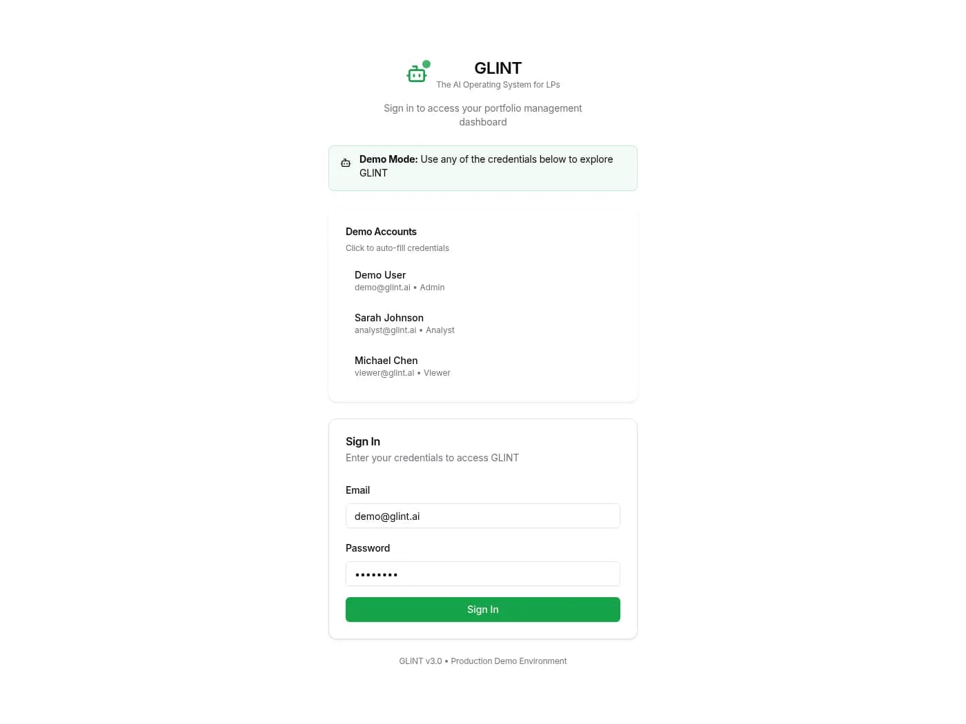 GLINT v3 – The AI Operating System for LPs (Production-ready, Midday-style UI)