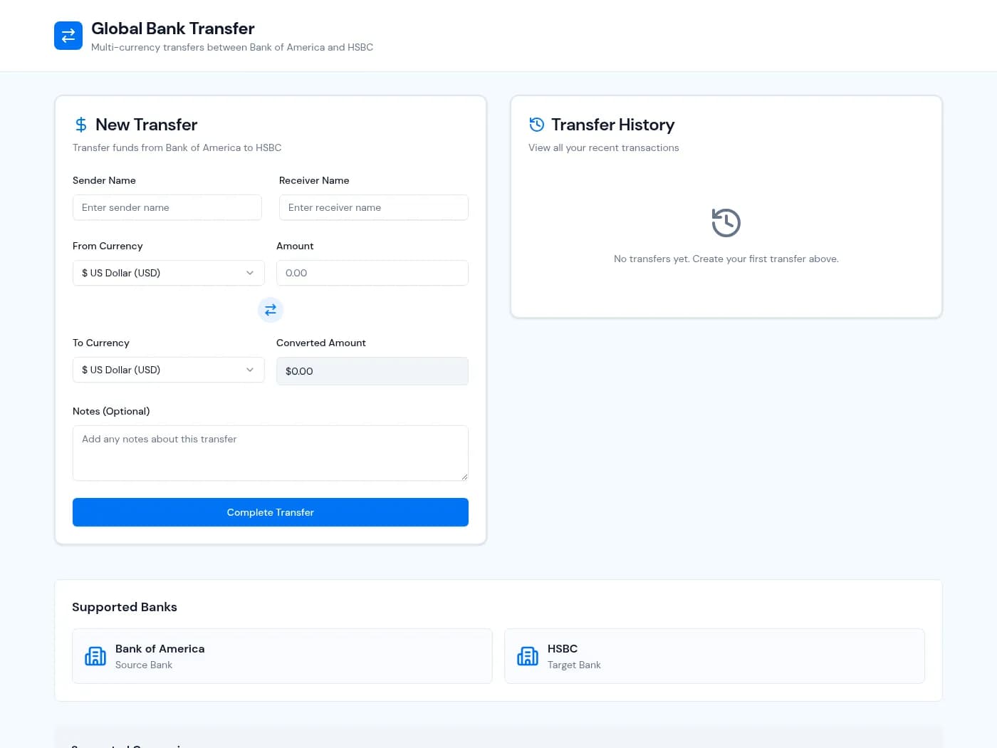 Global Multi-Currency Bank Transfer Platform