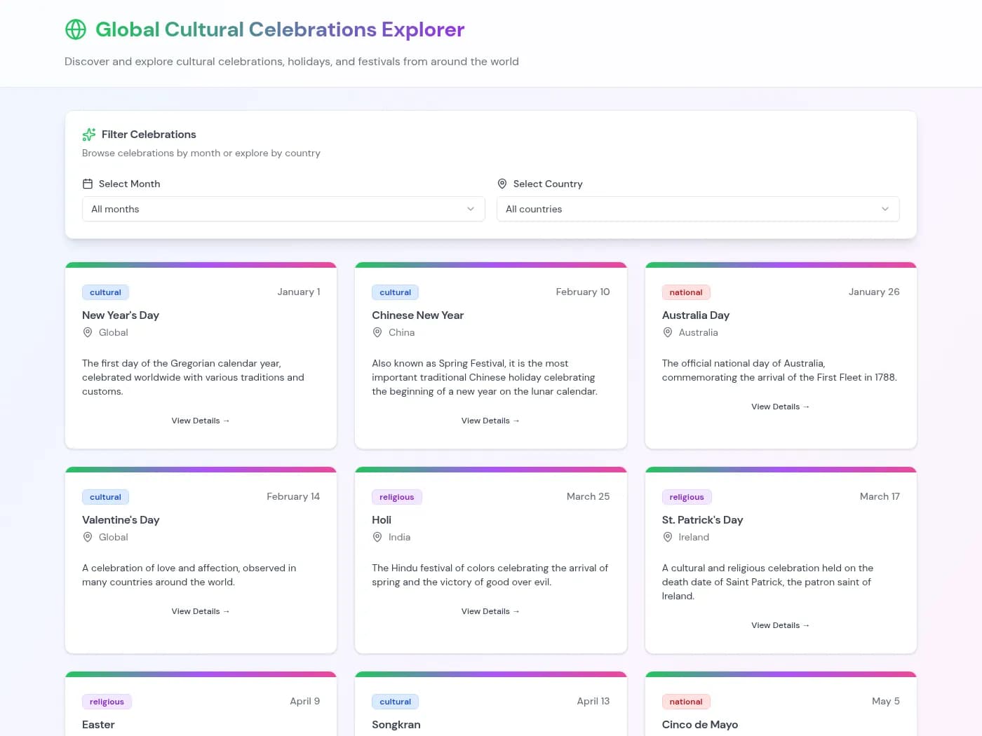 Global Cultural Celebrations Explorer