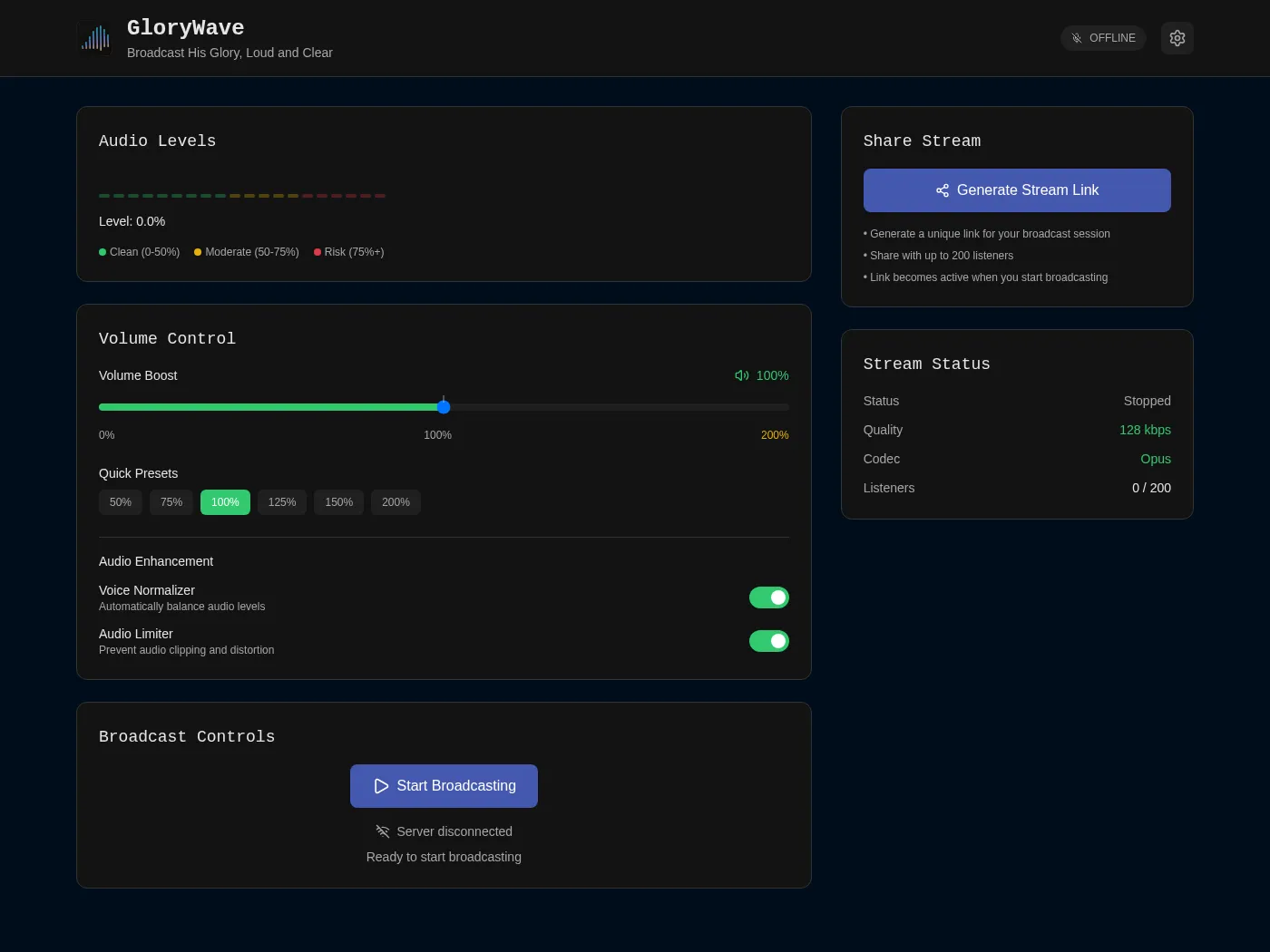 GloryWave Live Audio Broadcast Platform