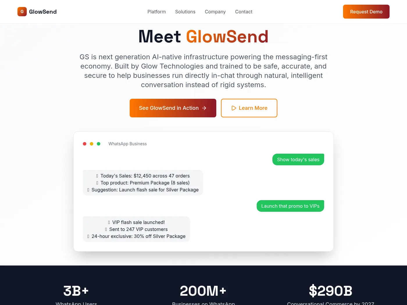 GlowSend AI-Native Messaging Infrastructure Website
