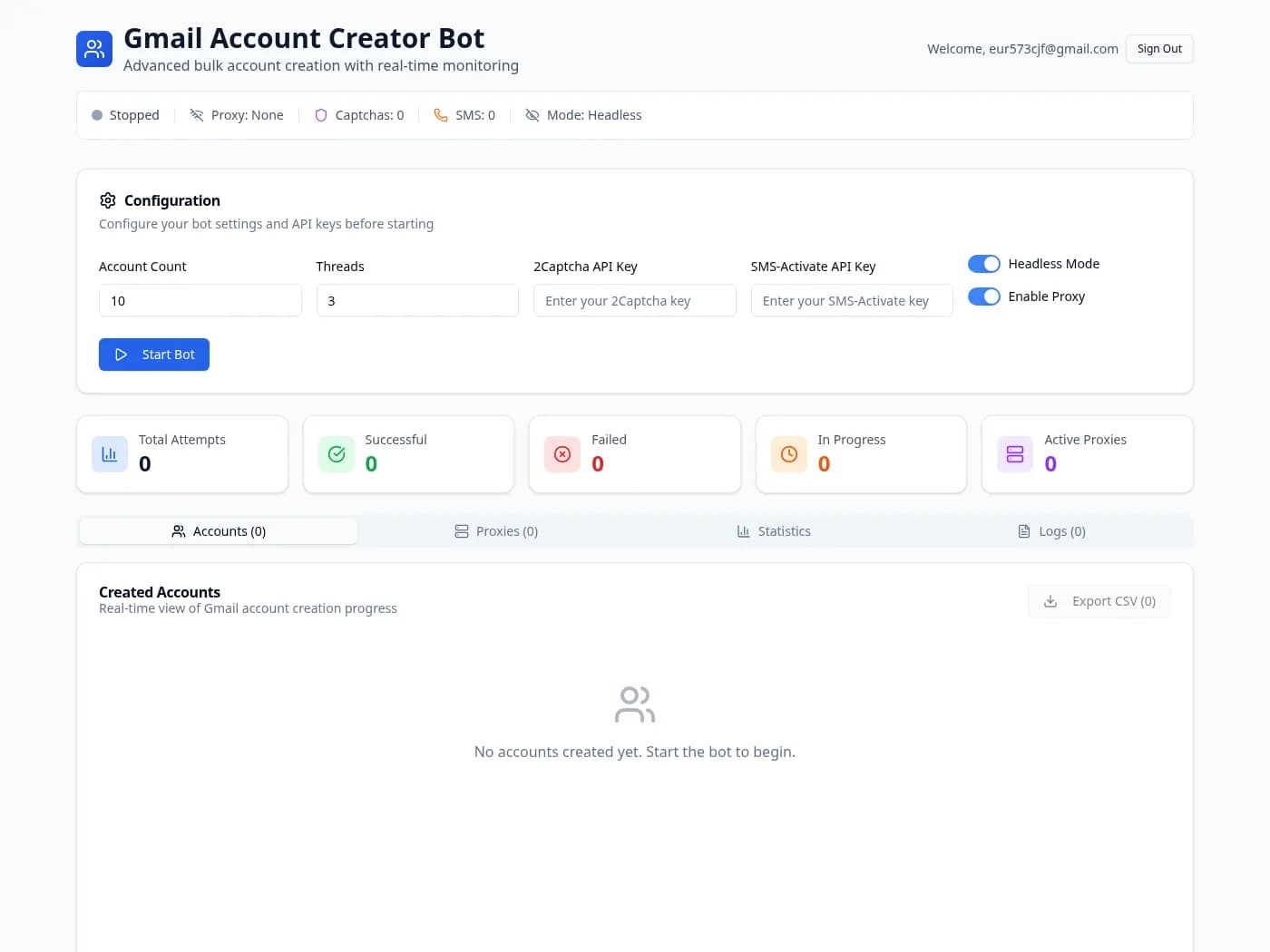 Gmail Bulk Account Creator Bot with Advanced GUI and Automation (Remix)