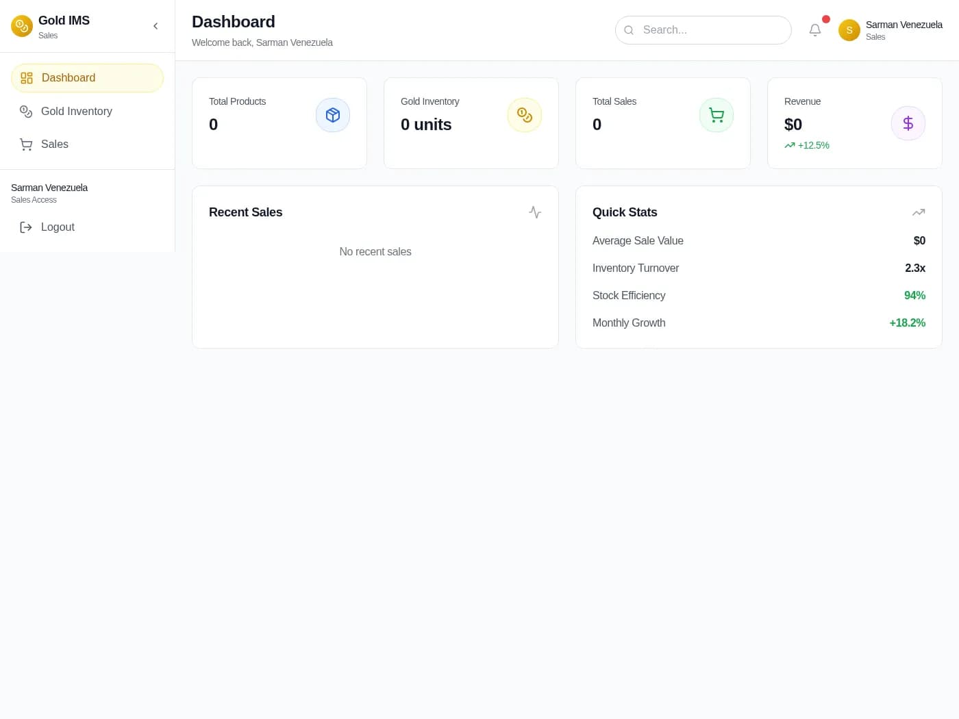 Gold Inventory Management System with Role-Based Access