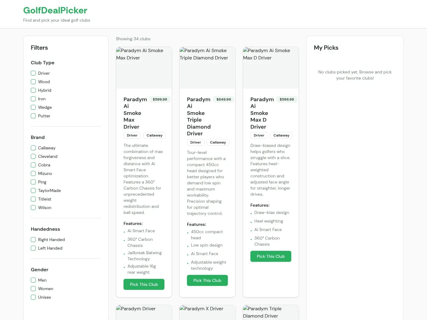 GolfDealPicker: Personalized Golf Club Picking Website