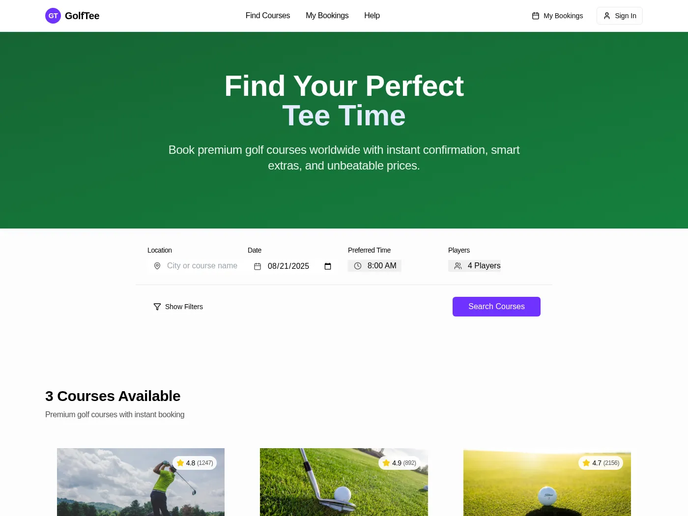Golf Tee Time Booking Platform