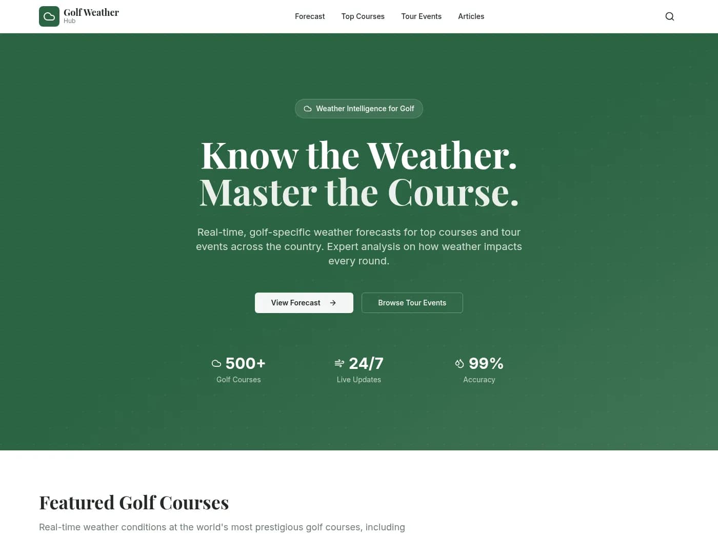 Golf Weather Hub: Sports-Driven Weather Insights for Golf Enthusiasts