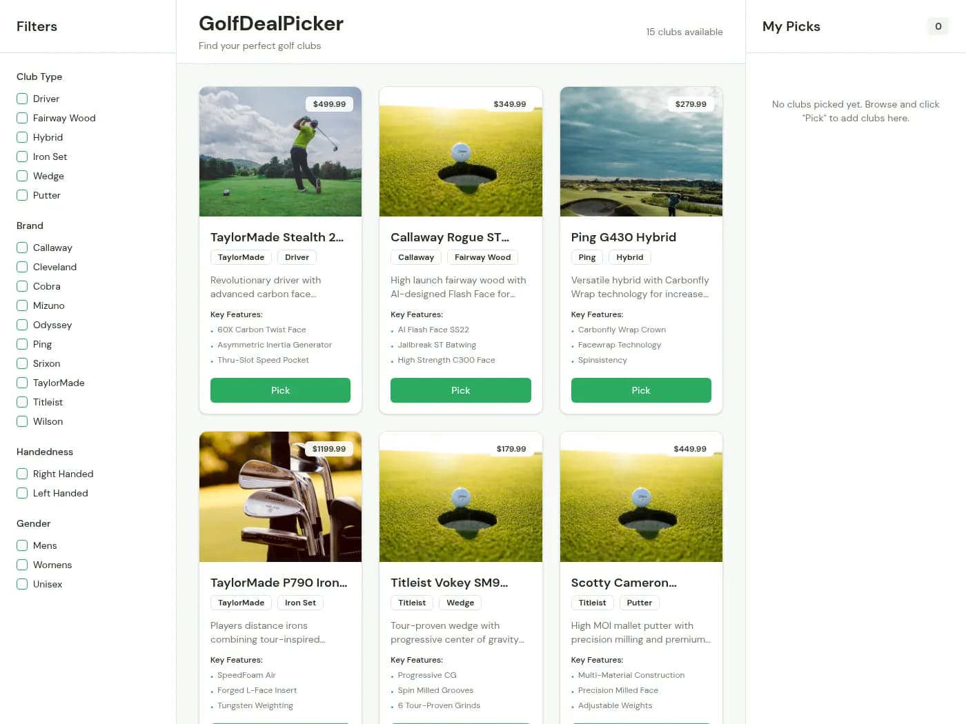 GolfDealPicker: Personalized Golf Club Selection Website