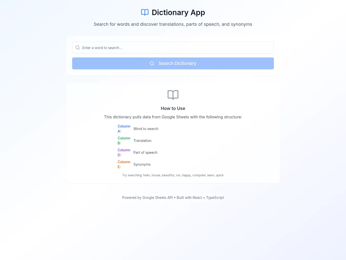 Google Sheet-Powered Dictionary App