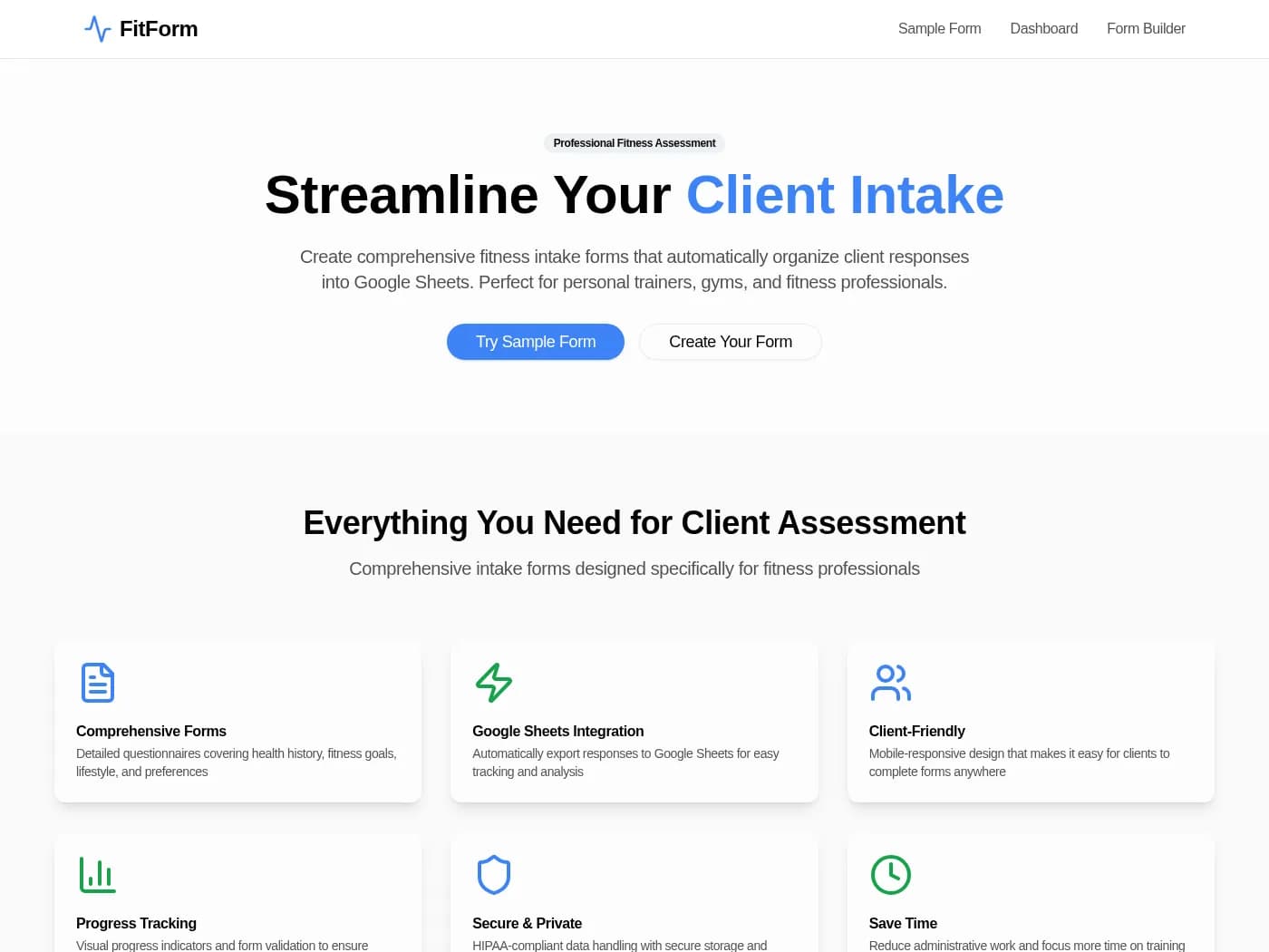 First-Time Fitness Client Intake Form for Google Sheets