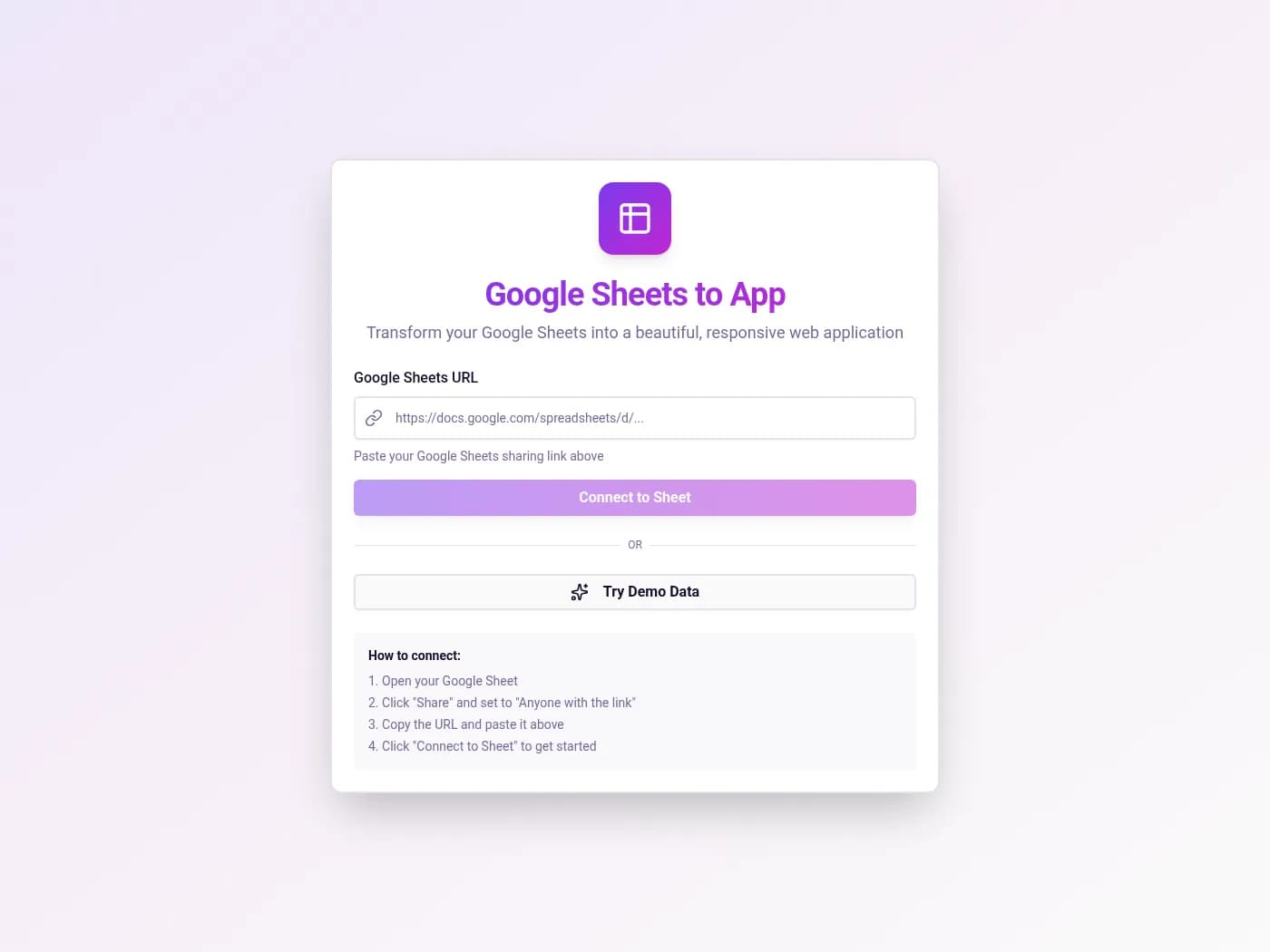 Google Sheets to Responsive App