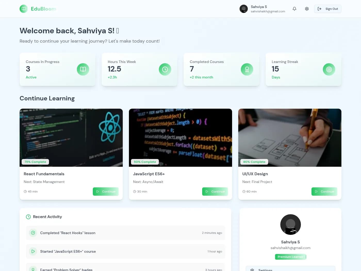 Google Sign-In Enabled Dashboard