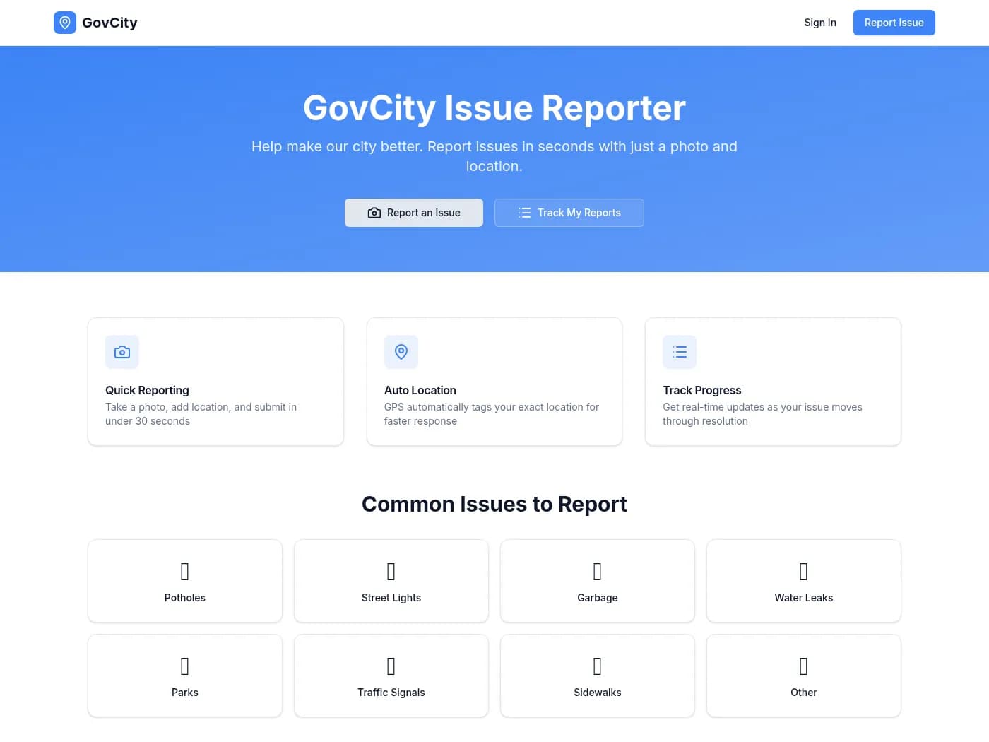 GovCity Issue Manager: Secure, Real-Time Civic Problem Reporting & Resolution Platform