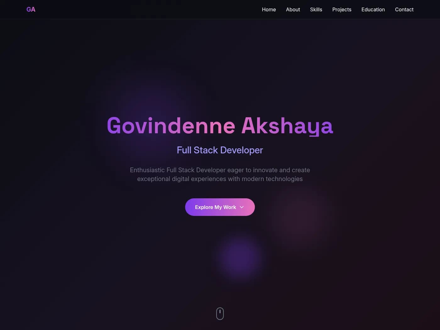 Govindenne Akshaya – Modern Interactive Portfolio Website