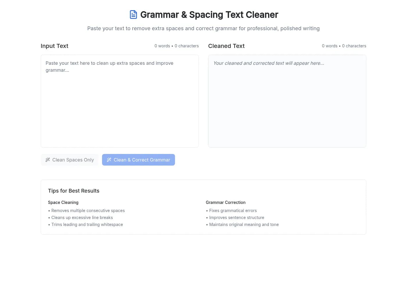 Grammar & Spacing Text Cleaner