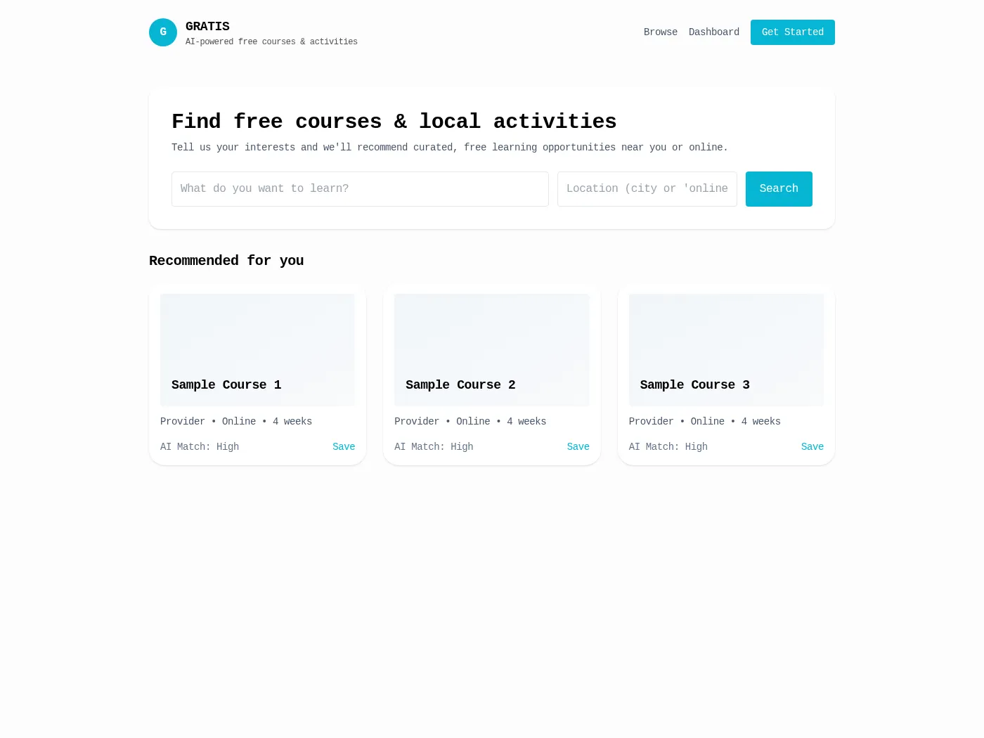 GRATIS – AI-Powered Free Courses & Activities Finder
