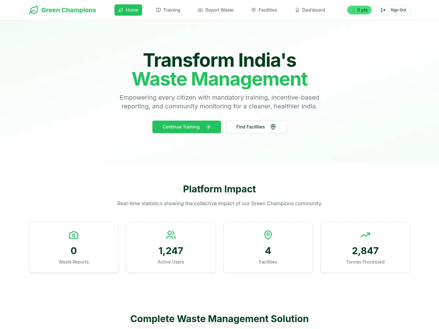 Green Champions: Comprehensive Waste Management Training & Monitoring Platform
