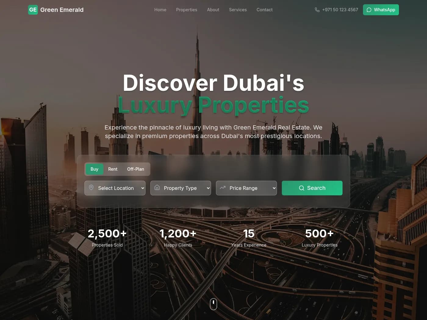 Green Emerald Luxury Real Estate Website for Dubai