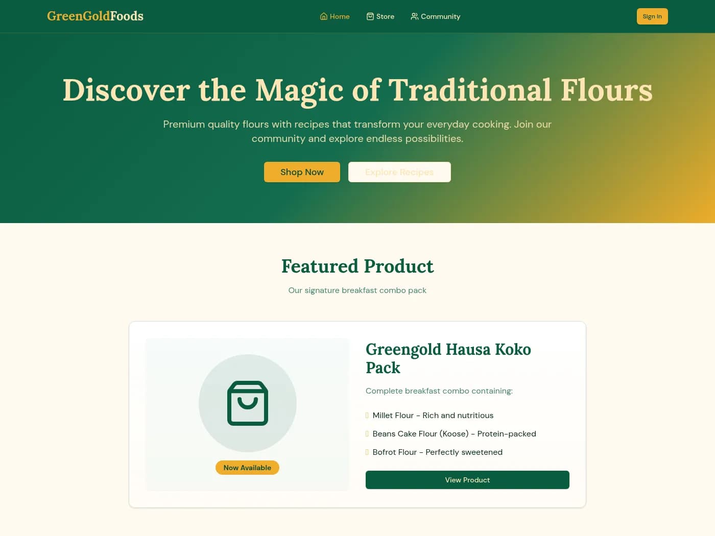 Greengoldfoods Interactive Web Store & Community