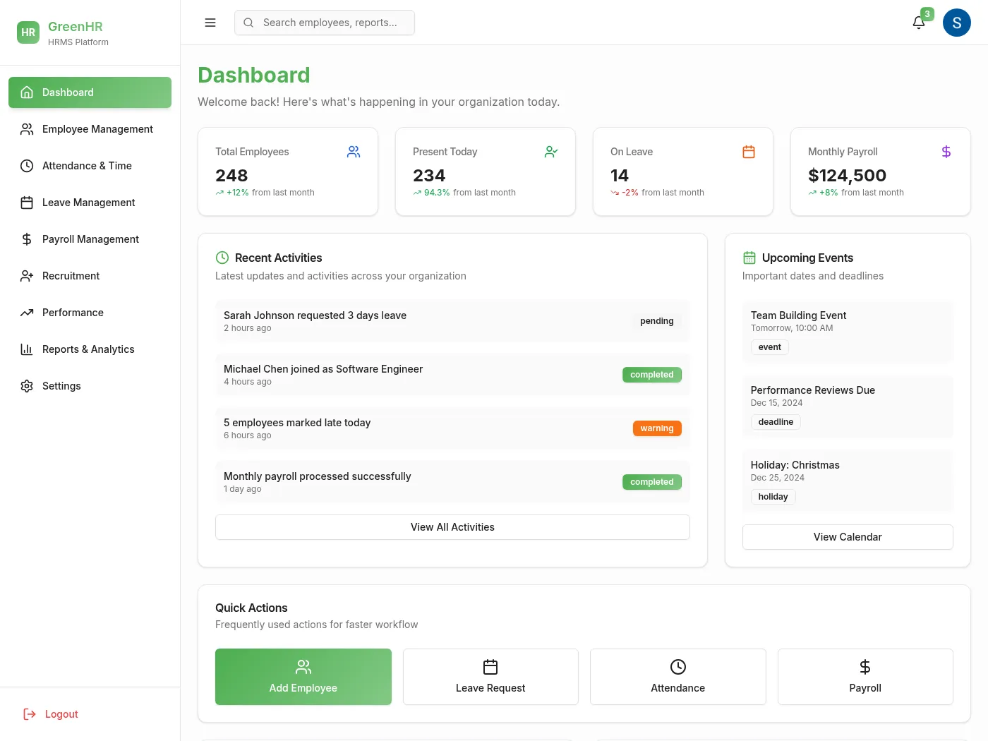 GreenHR: Modern HRMS MVP Platform
