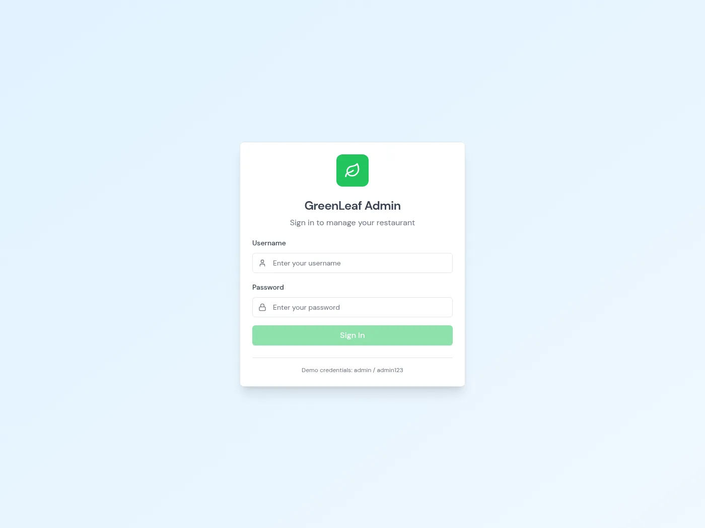 GreenLeaf Restaurant Admin Dashboard