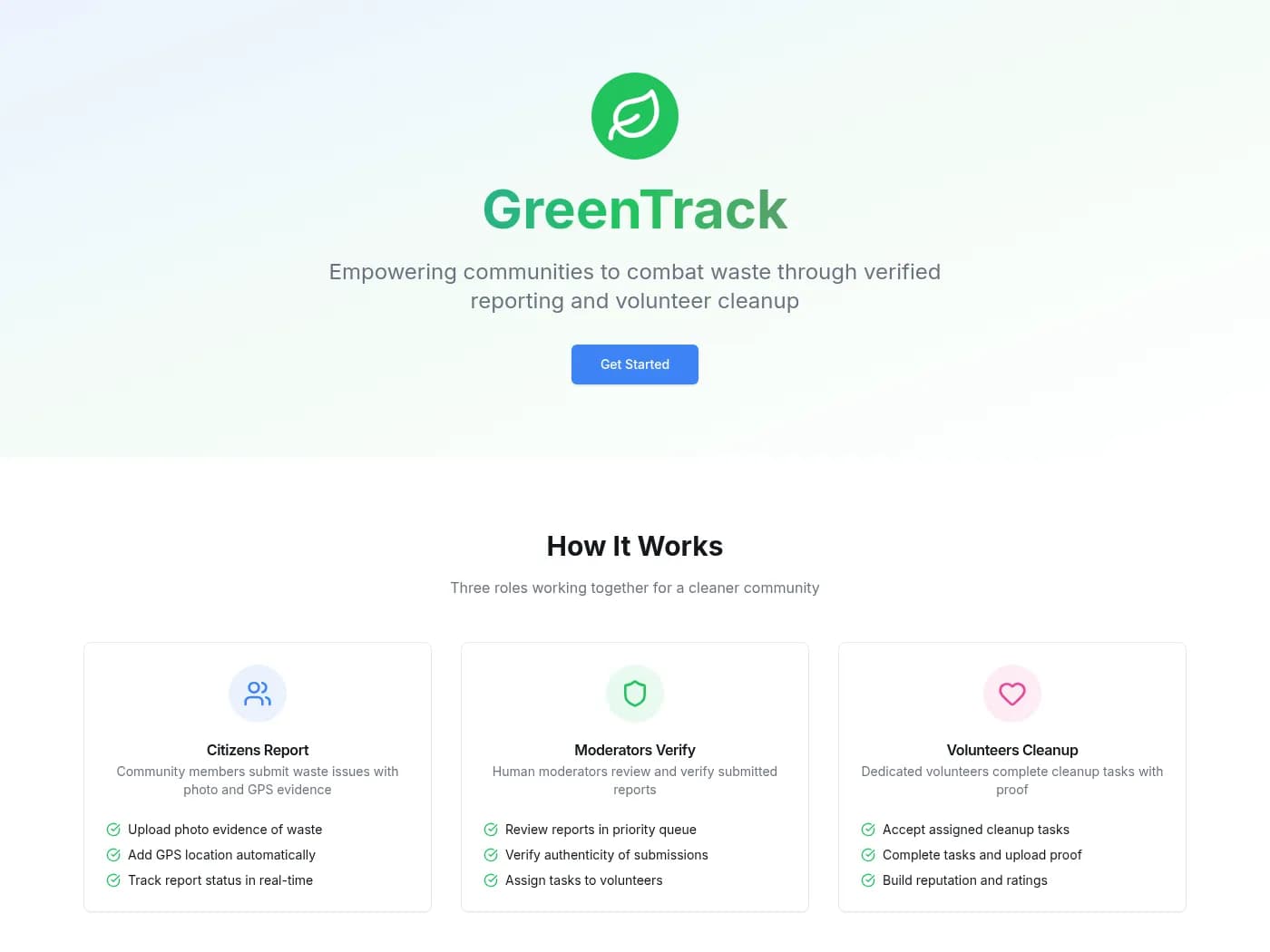 GreenTrack: Human-Verified Waste Reporting & Volunteer Cleanup Platform