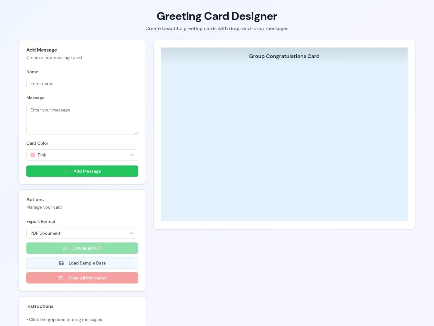 Greeting Card Designer with Drag-and-Drop Messaging