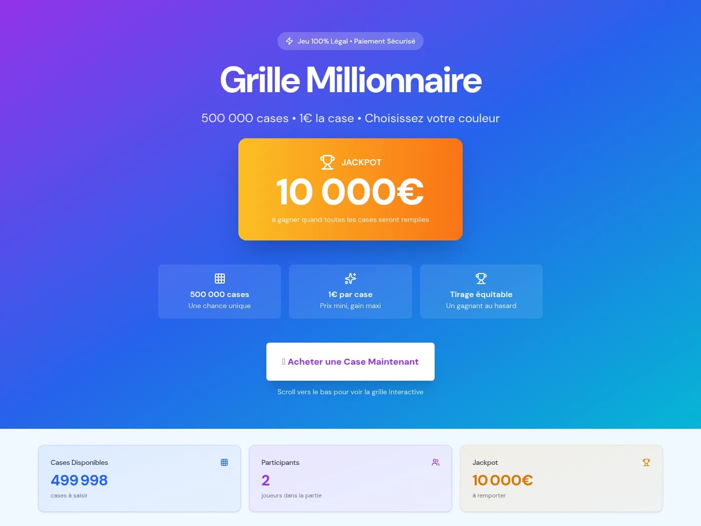 Grille Millionnaire : Le Jeu Web de 500,000 Cases à Colorer et Gagner