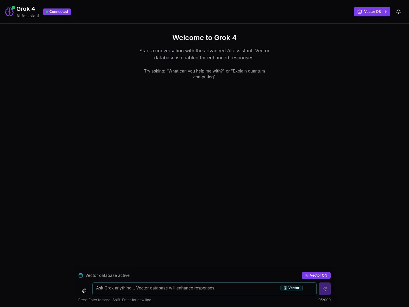 Grok 4 LLM Chat with Vector DB Integration