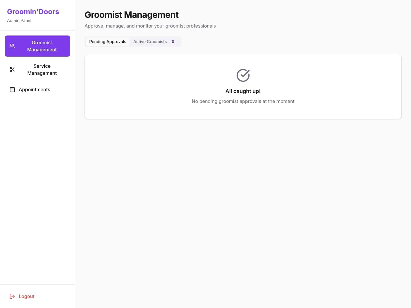 Groomin'Doors Admin Panel – The Command Center for At-Home Salon Marketplace Management