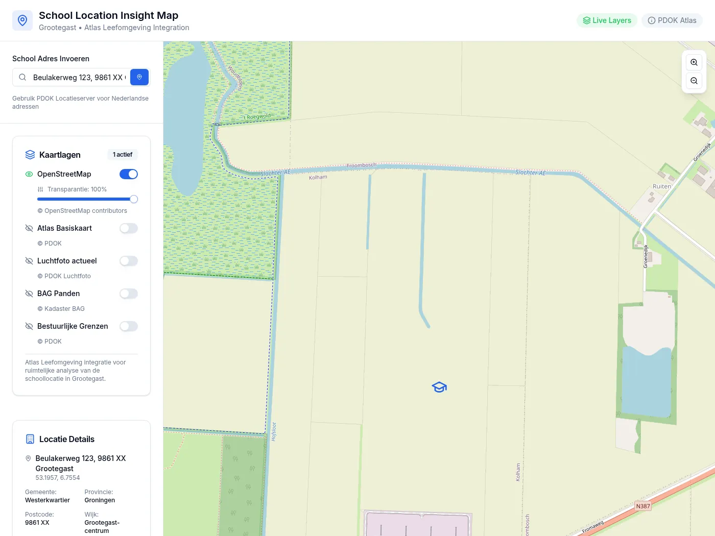 School Location Insight Map for Grootegast