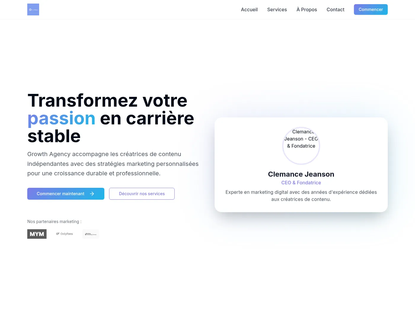 Growth Agency: Plateforme d'Accompagnement pour Créatrices de Contenu Indépendantes